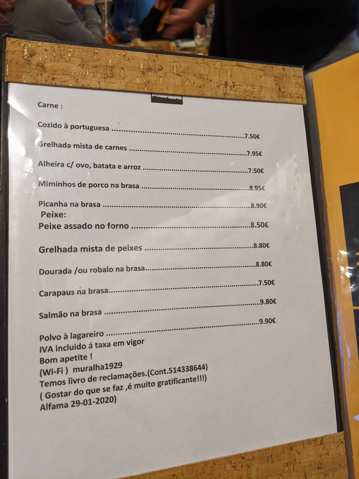 Menu em A Muralha Tasca Típica Lisboa restaurante, Lisboa, Rua Jardim ...