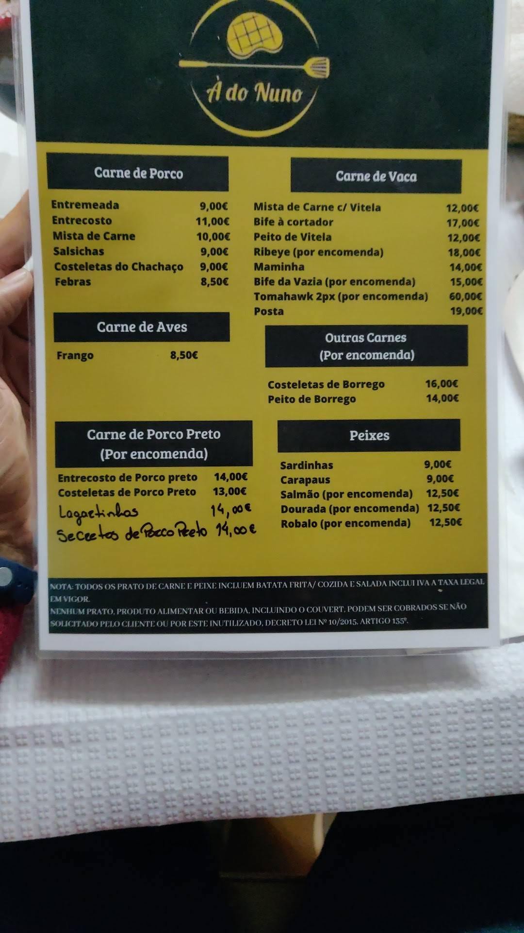 Menu em À do Nuno restaurante, Faro