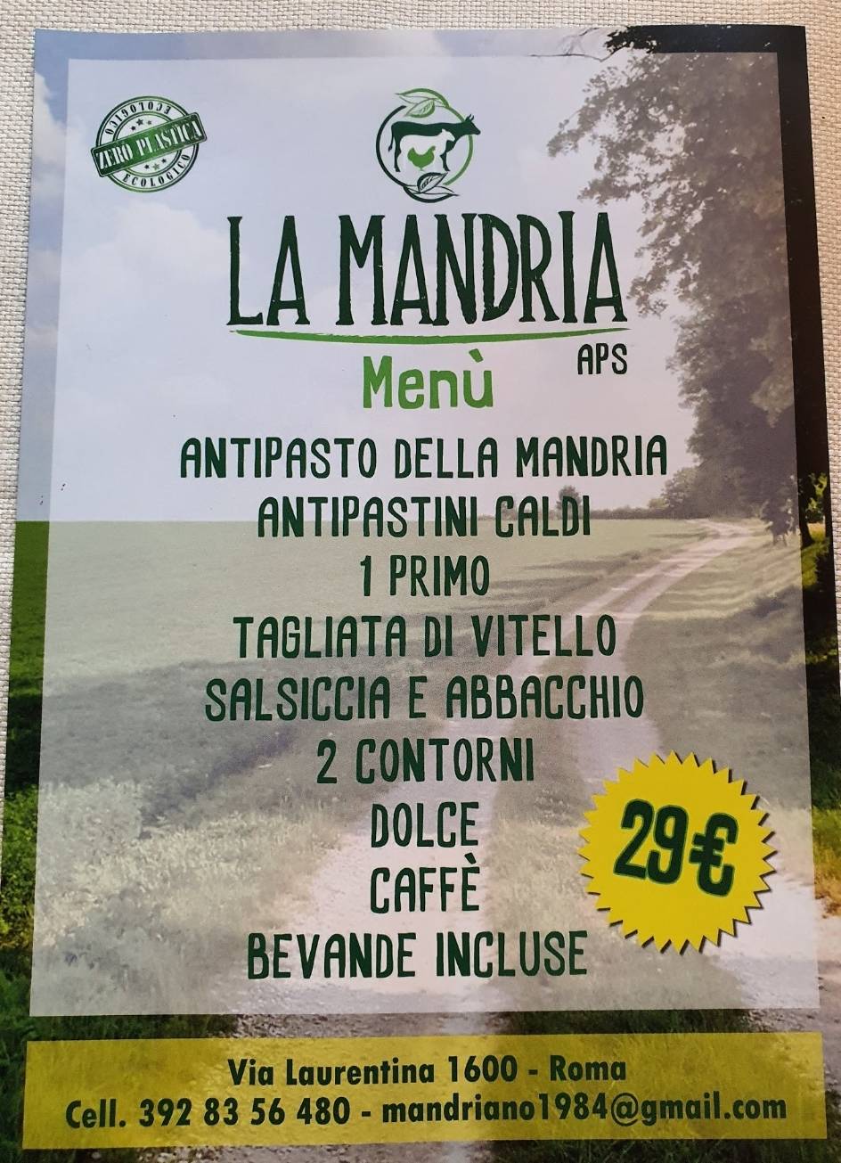 Menu da Agriturismo La Mandria ristorante, Roma