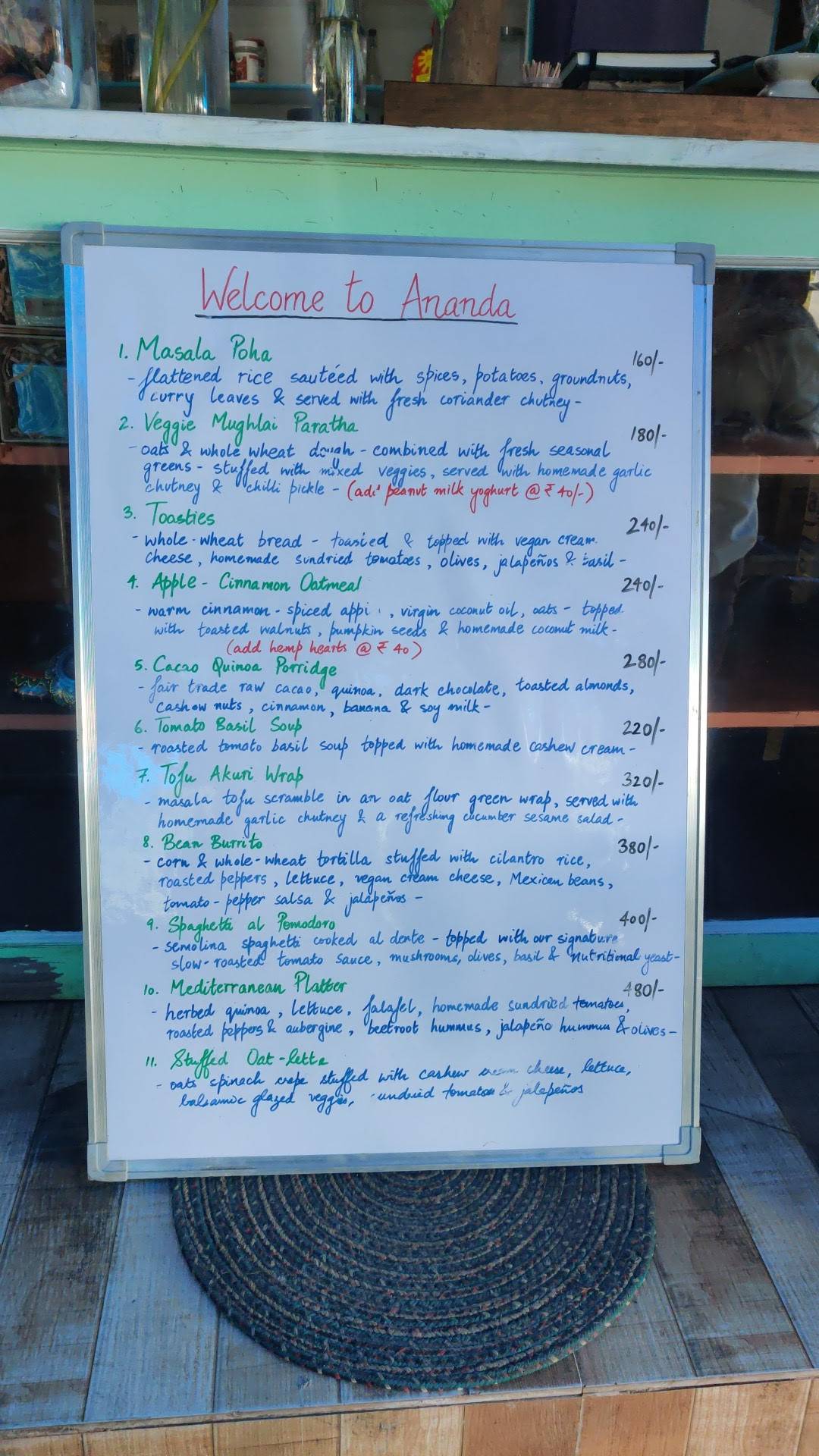 Menu at Ananda, Dharamshala