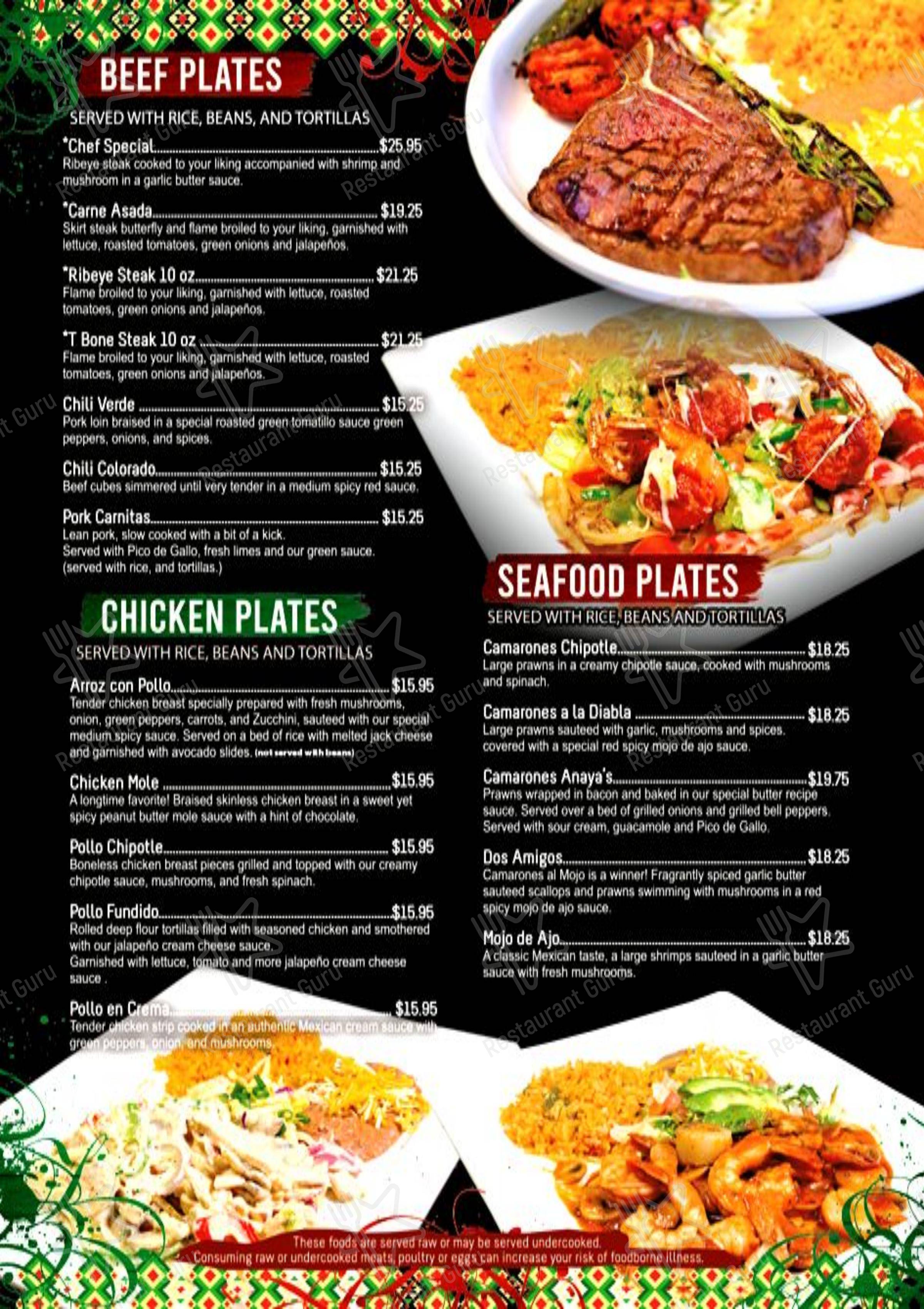 Menu at Anaya's Fresh Mexican Restaurant, Casa Grande, Casa Grande