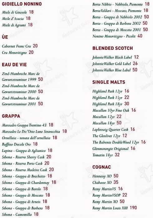 Menu at Aria restaurant, Toronto, 25 York St