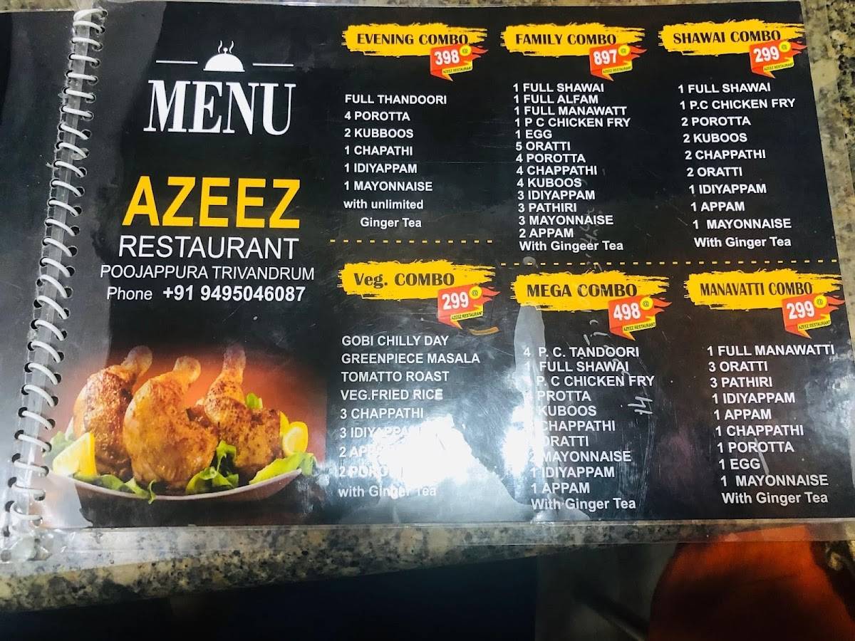 Menu at Azeez Restaurant, Poojapura, Thiruvananthapuram, FXVF+3QR
