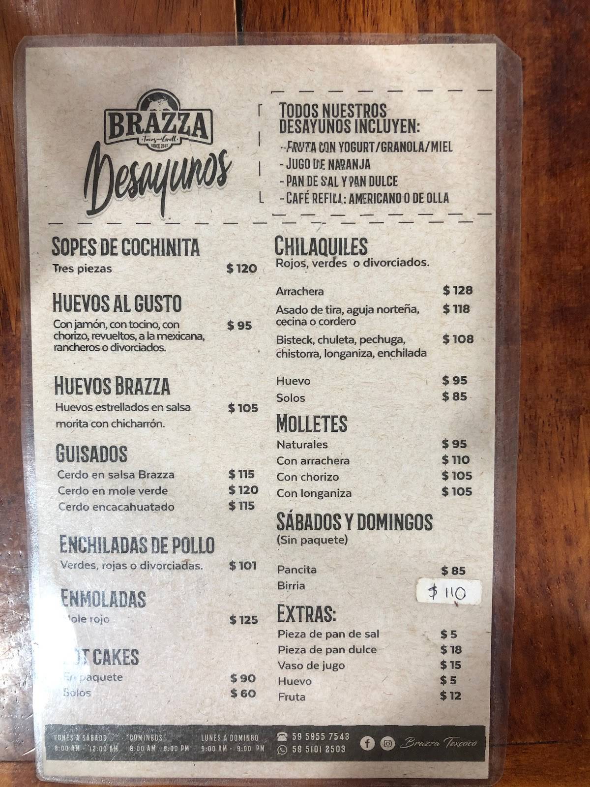 Carta del restaurante BRAZZA TACOS & GRILL, Texcoco del Mora