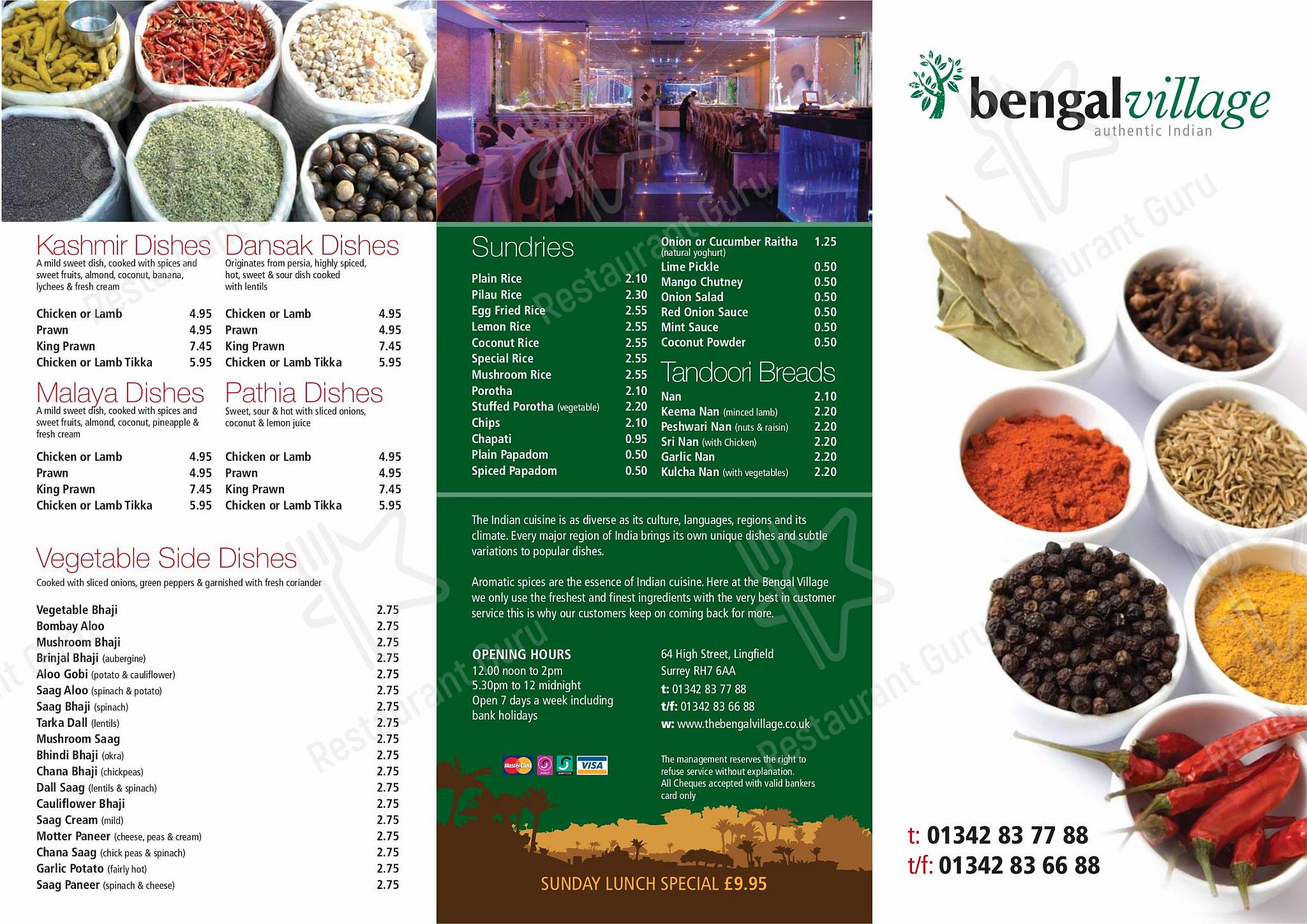 Menu at Bengal Village Lingfield restaurant, Lingfield