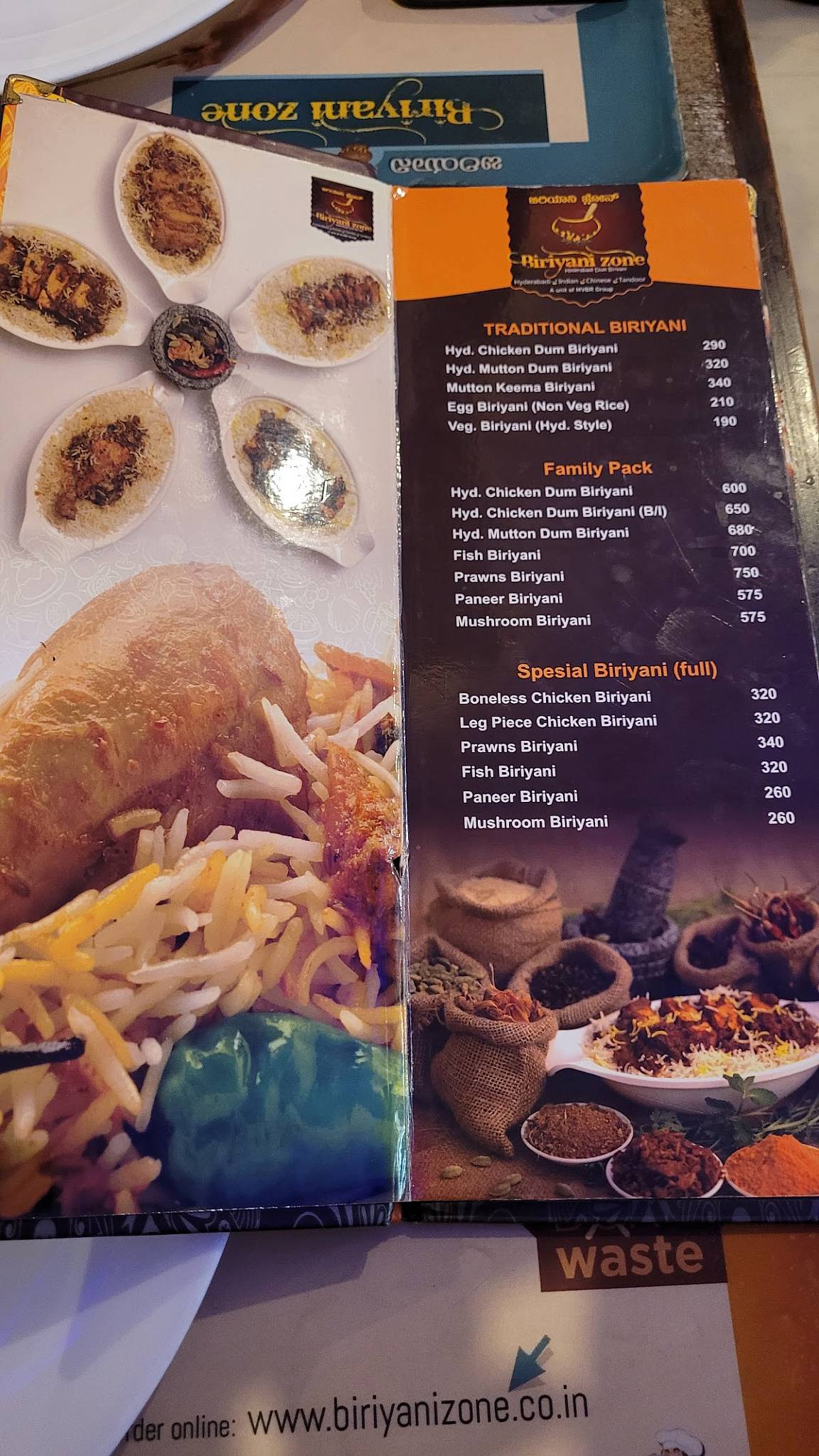 Menu at Biryani Zone, ITPL, Whitefield, Hyderabadi Dum Biryani ...