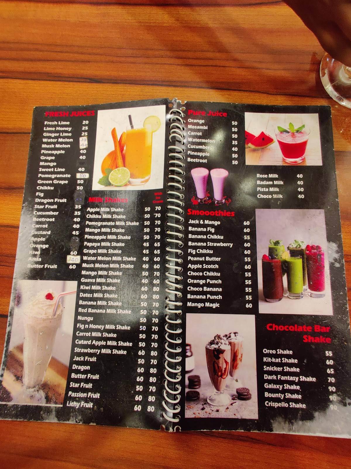 Menu at Bisky juice world, Chennai