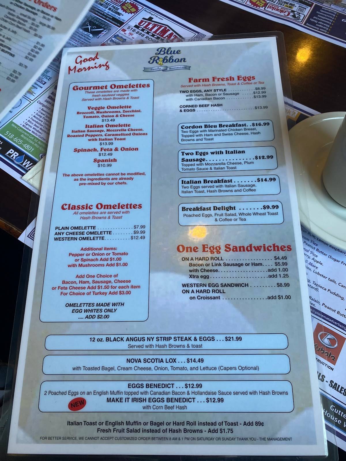 Menu at Blue Ribbon Restaurant & Bakery, Schenectady