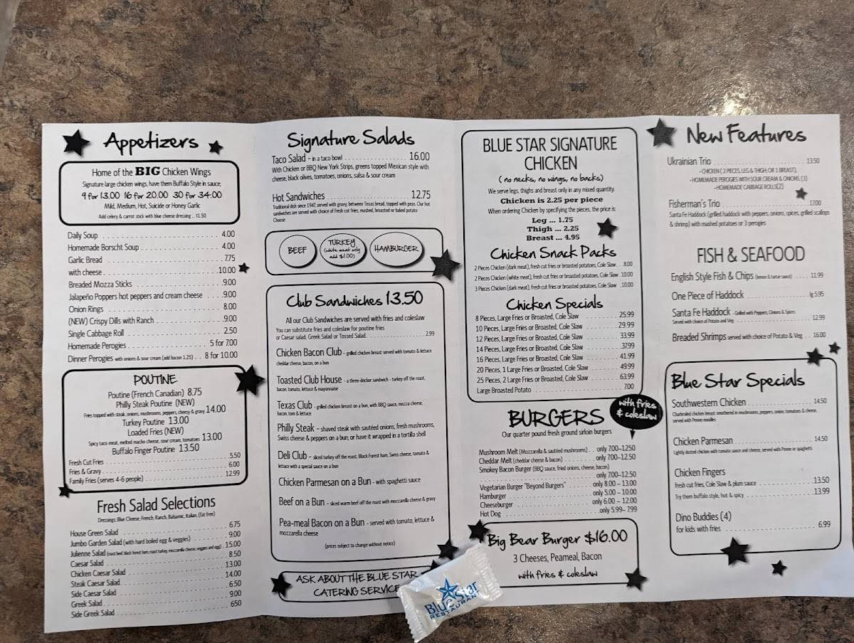 Menu at Blue Star Restaurant, Welland