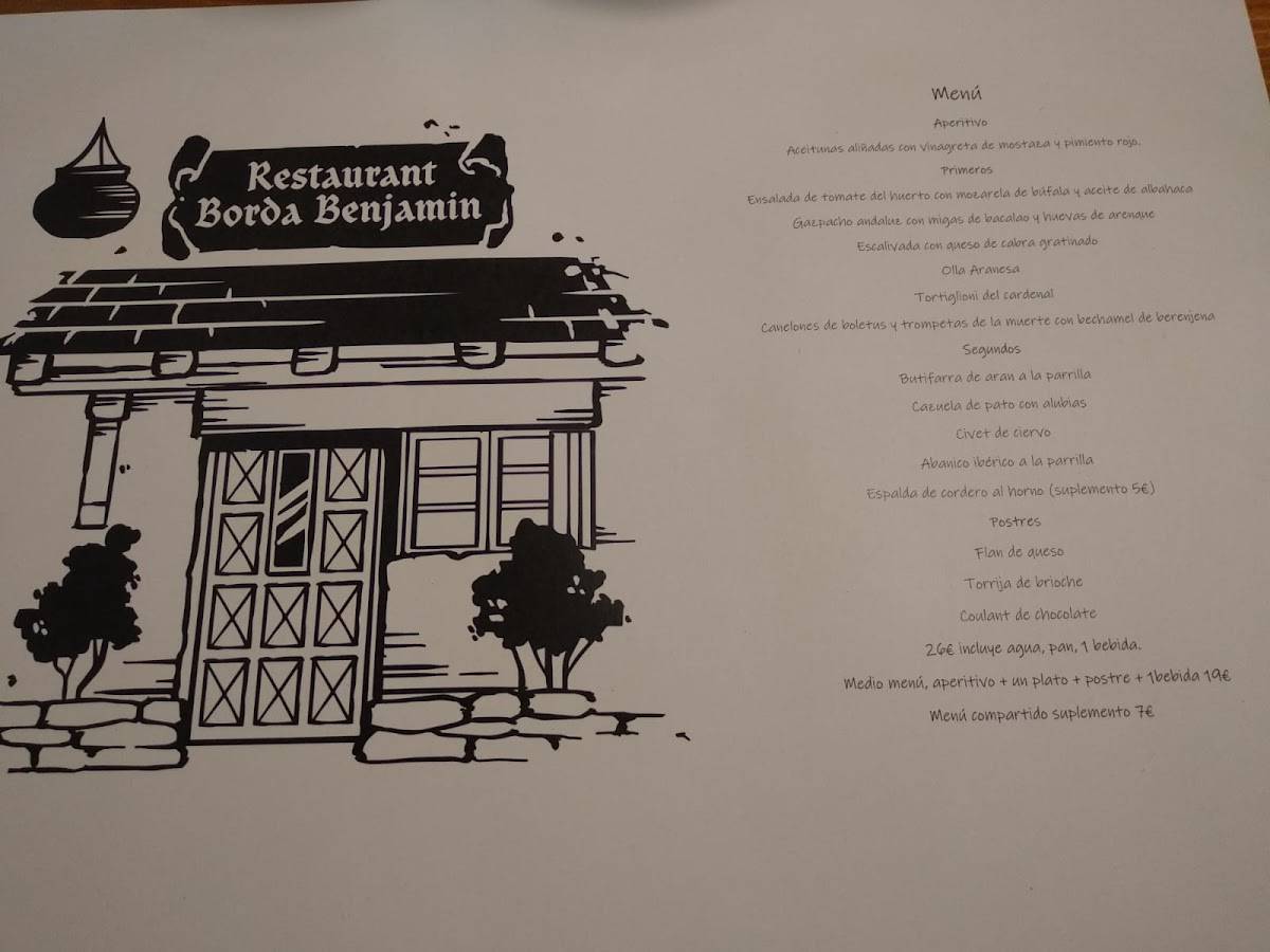 Carta del restaurante Era Borda Benjamin, Salardú