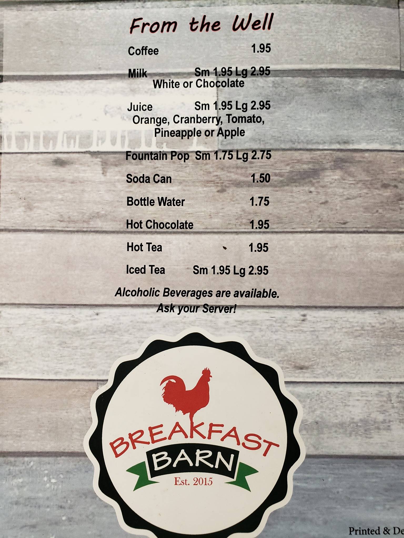 Menu at Breakfast Barn (formerly Keglers), Spirit Lake
