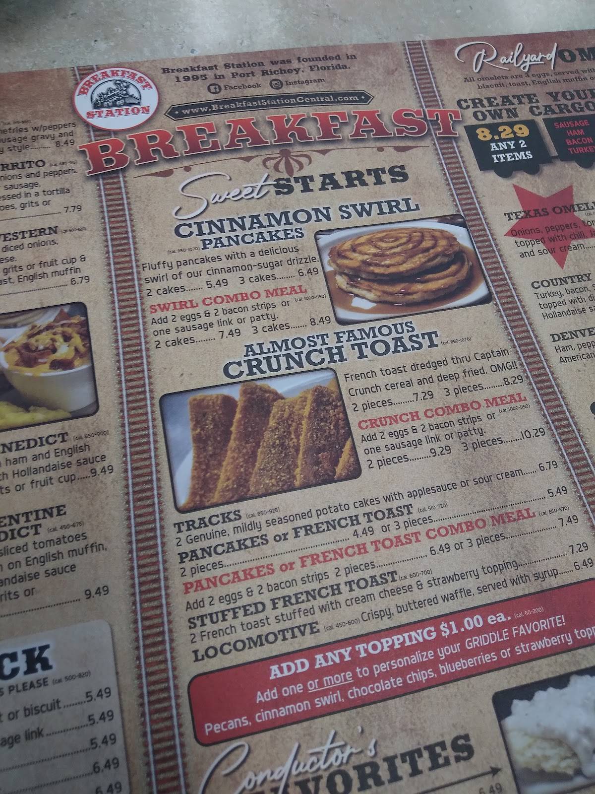 Menu at Breakfast Station restaurant, Spring Hill, Northcliffe Blvd