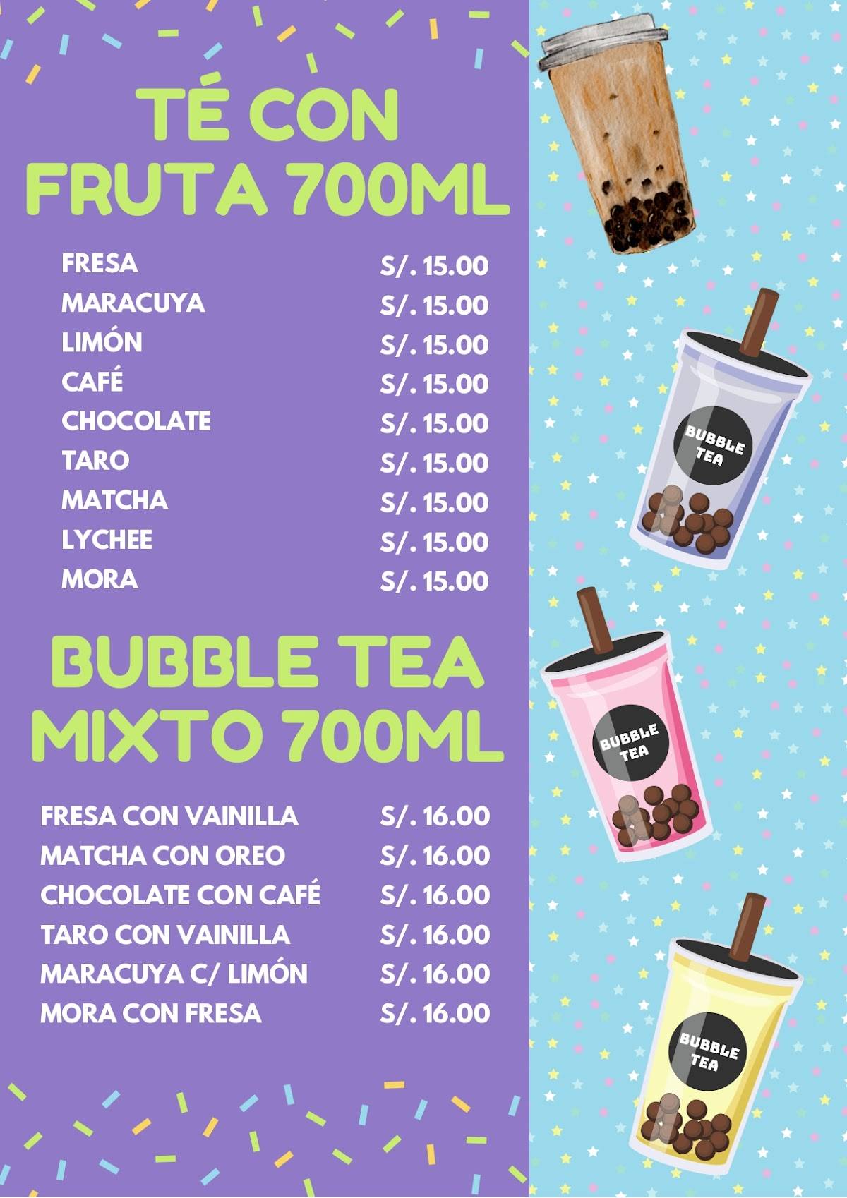 Menu at Bubble Tea restaurant, Lince, Av. Gral. Antonio Alvarez de ...