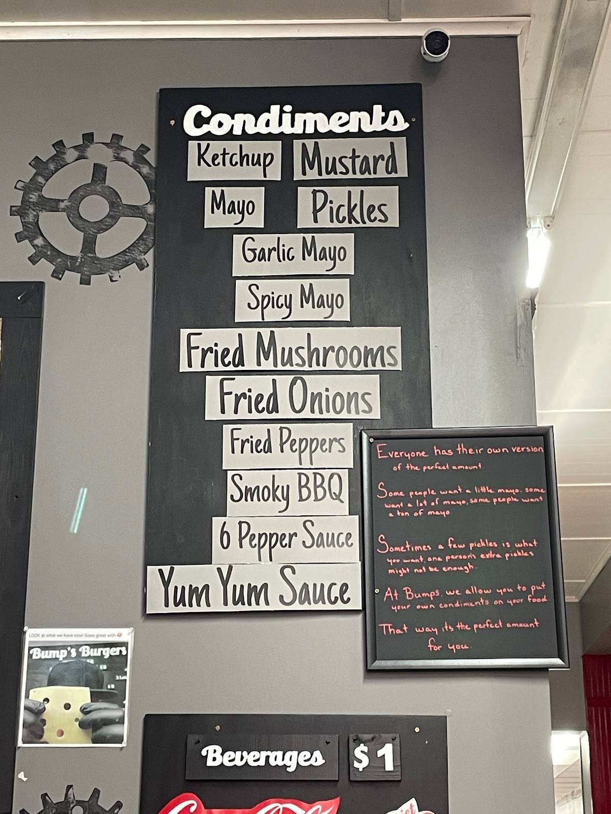 Menu at Bump's Burgers restaurant, Iron River