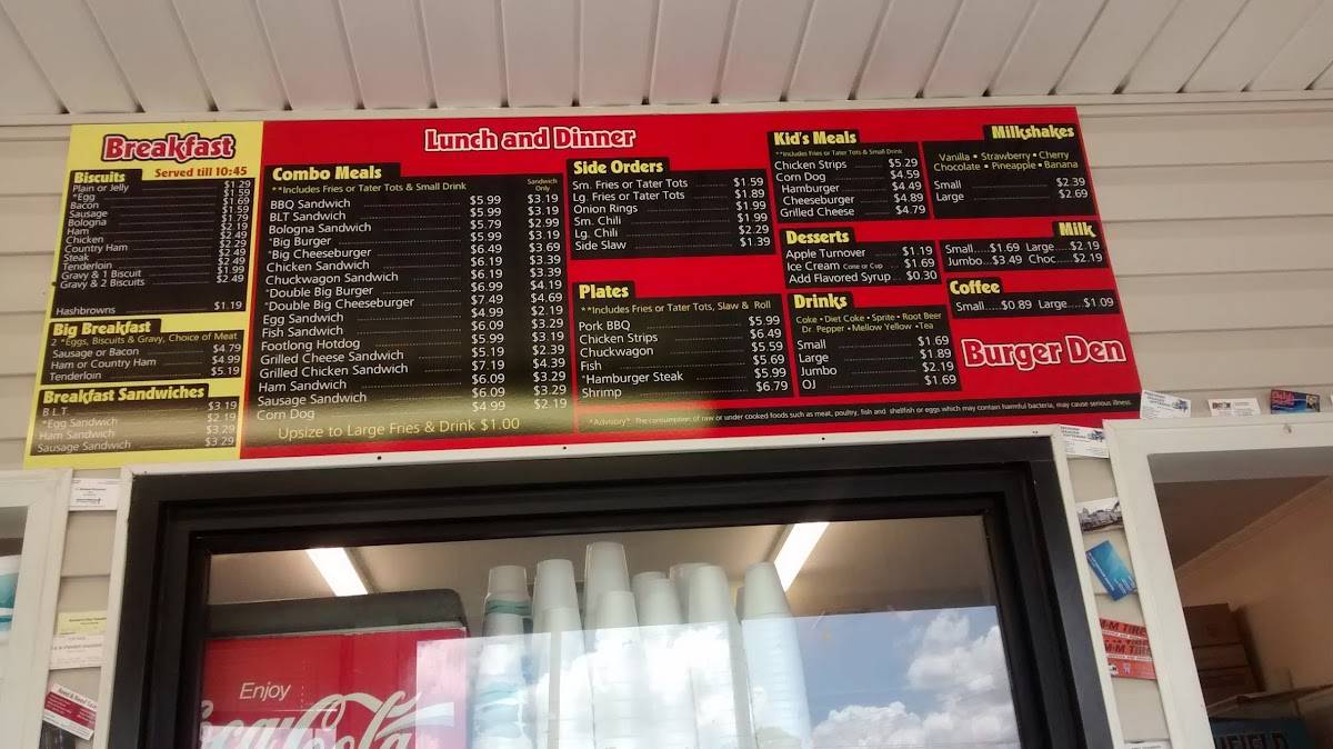 Menu at Burger Den restaurant, Cohutta, 160 GA-2