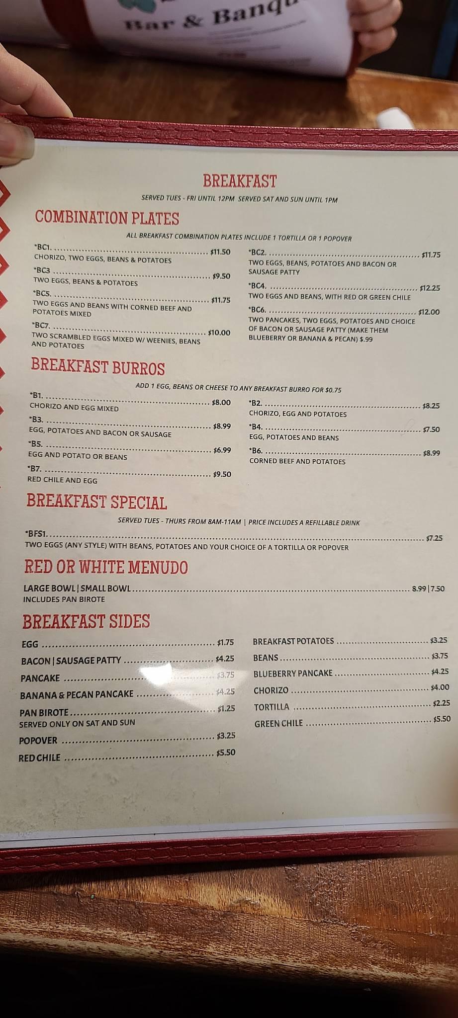 Menu at Cafe Santa Rosa, Tucson, S 6th Ave
