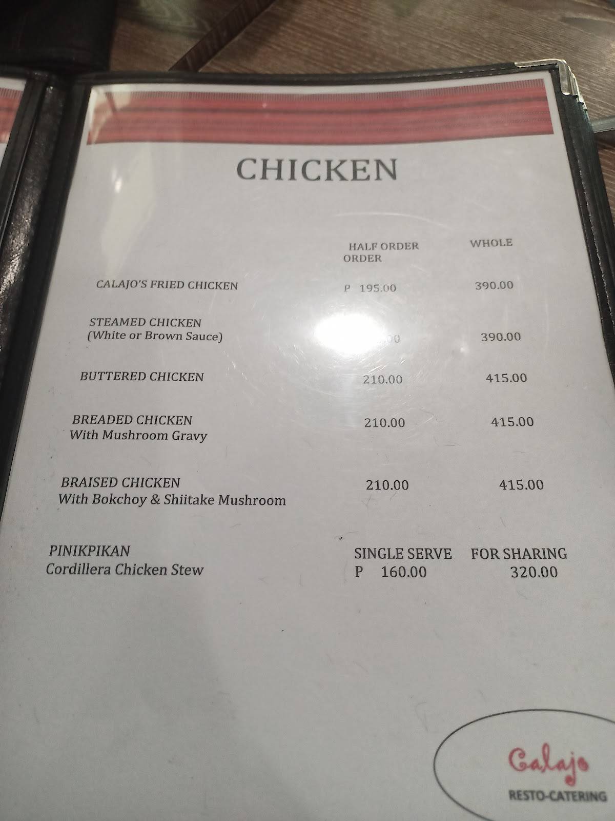 Menu at Calajo Resto restaurant, La Trinidad, FH4Q+JGP