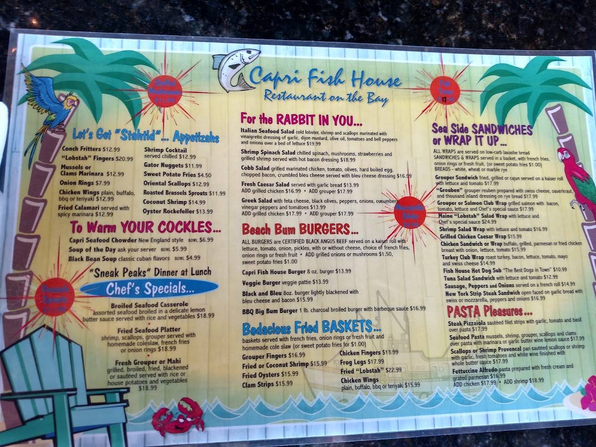 Menu at Capri Fish House restaurant, Marco Island, 203 Capri Blvd