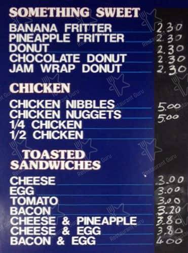 Menu at Captain Ben's restaurant, Christchurch