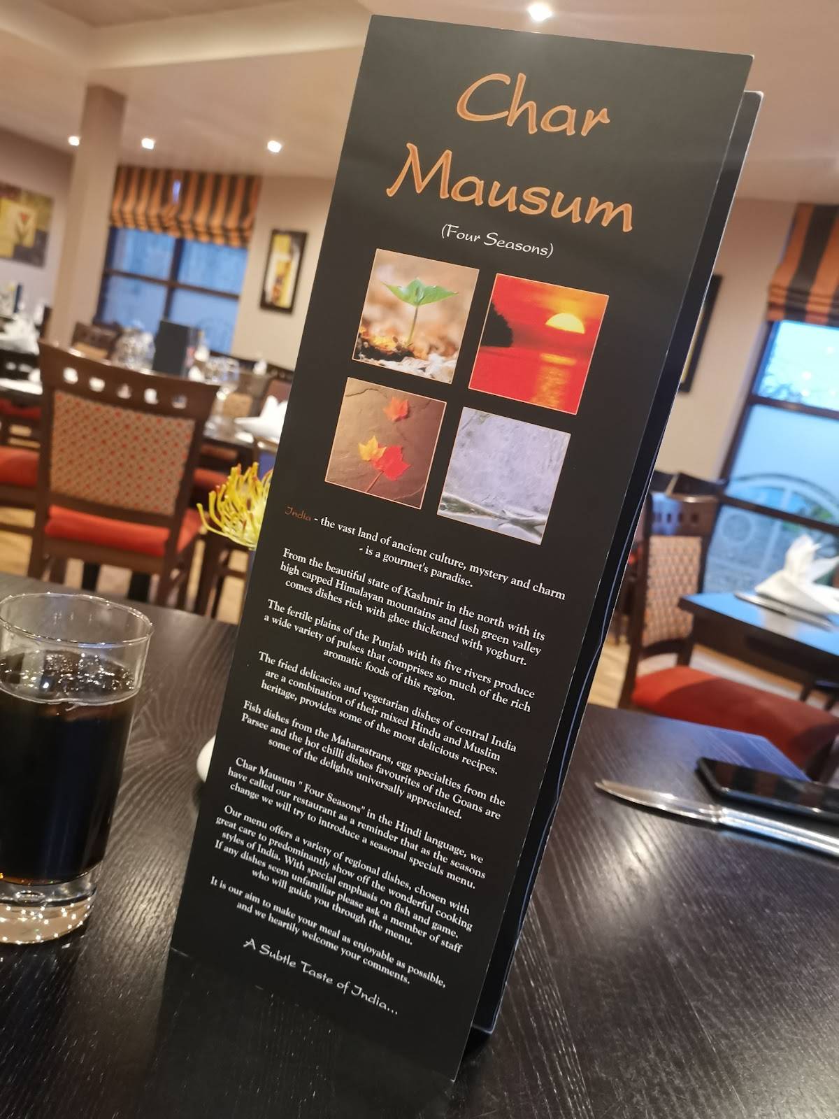 Menu at Char Mausum Indian Restaurant, Morpeth