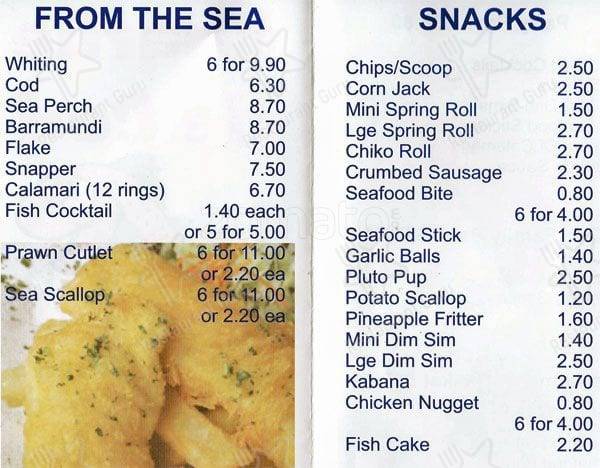 Menu at Charlie de Cod Southport restaurant, Southport, 30 Musgrave Ave