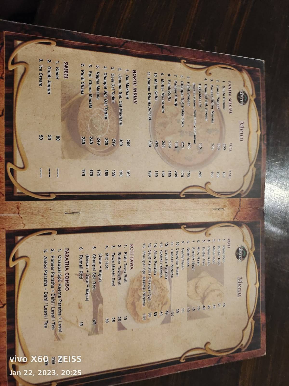 Menu at Chaupal - Pure Veg Village Theme Restaurant, Greater Noida