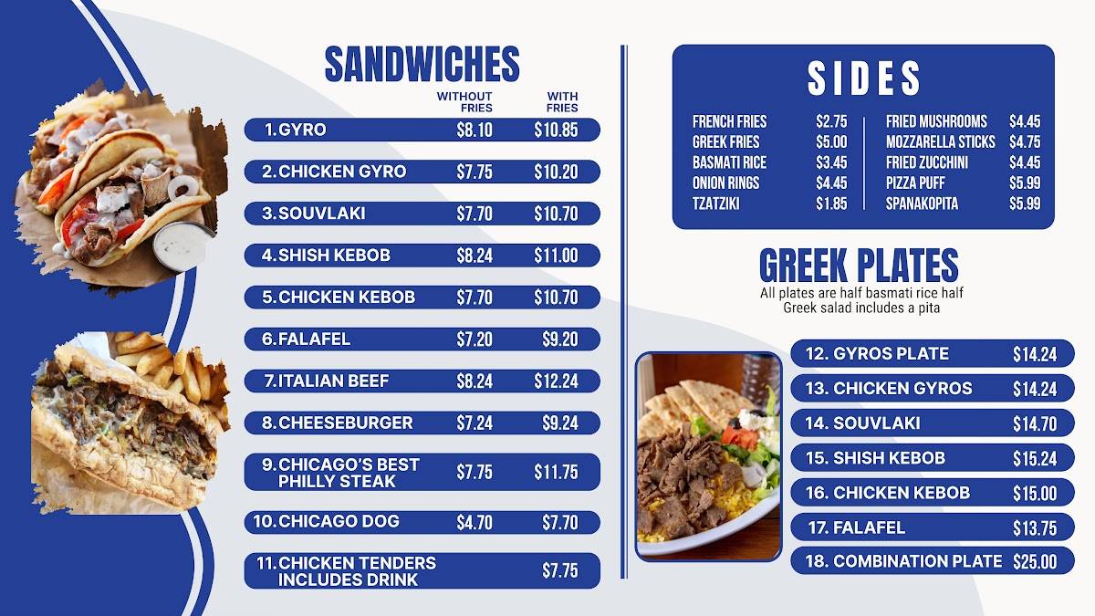 Menu at Chicago's Number One Gyros restaurant, Apache Junction