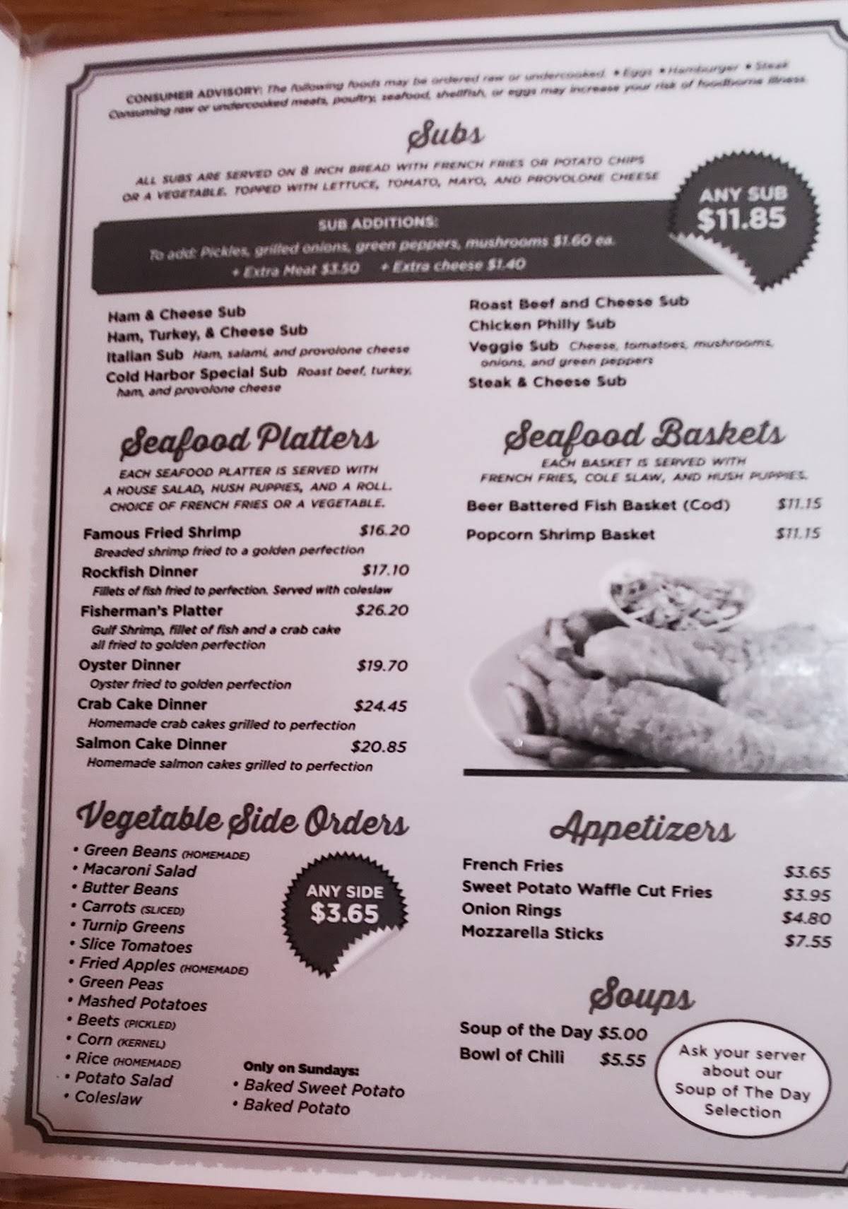 Menu at Cold Harbor Restaurant, Mechanicsville