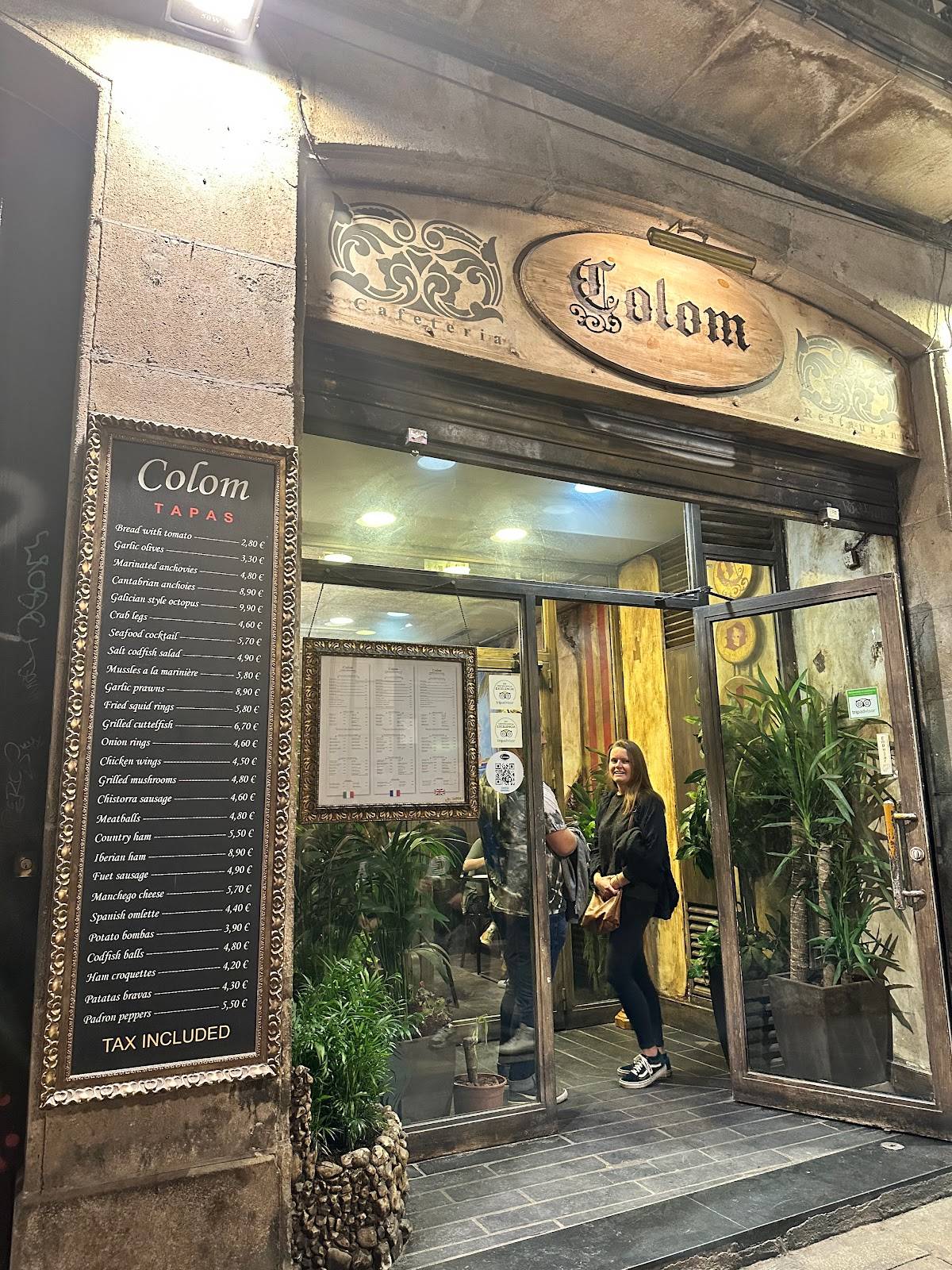 Menu at Colom Restaurant, Barcelona, Carrer dels Escudellers
