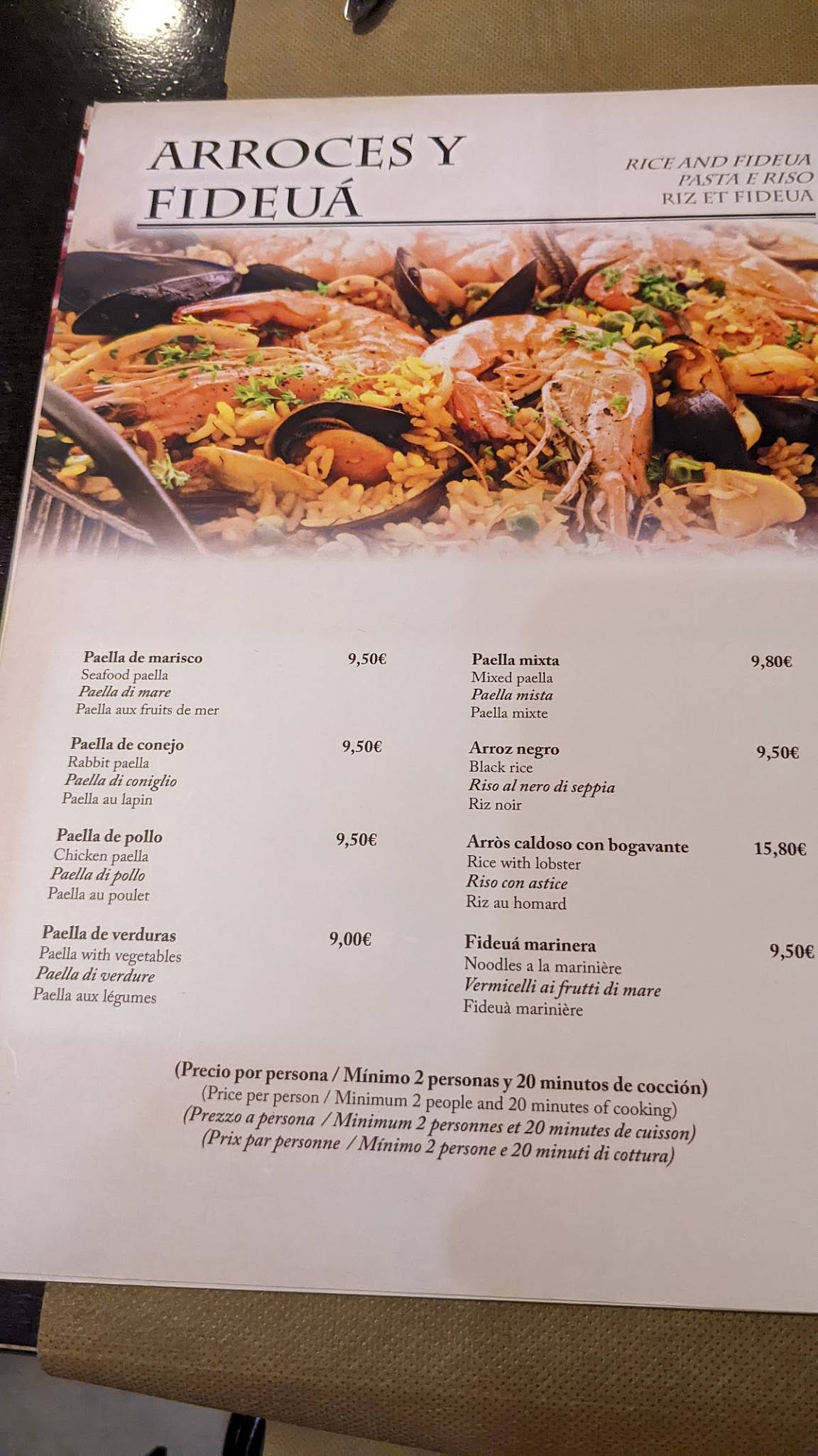 Menu at Colom Restaurant, Barcelona, Carrer dels Escudellers