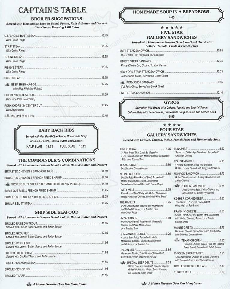 Menu at Commander Restaurant, Munster