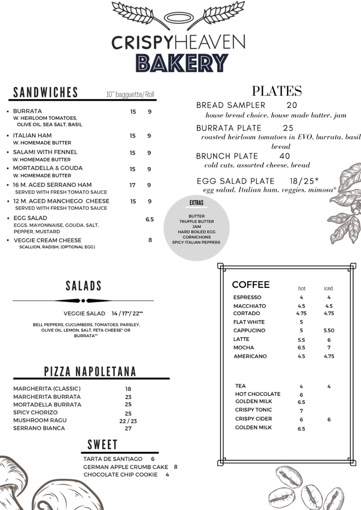 Menu at Crispy Heaven bakery and restaurant, New York City