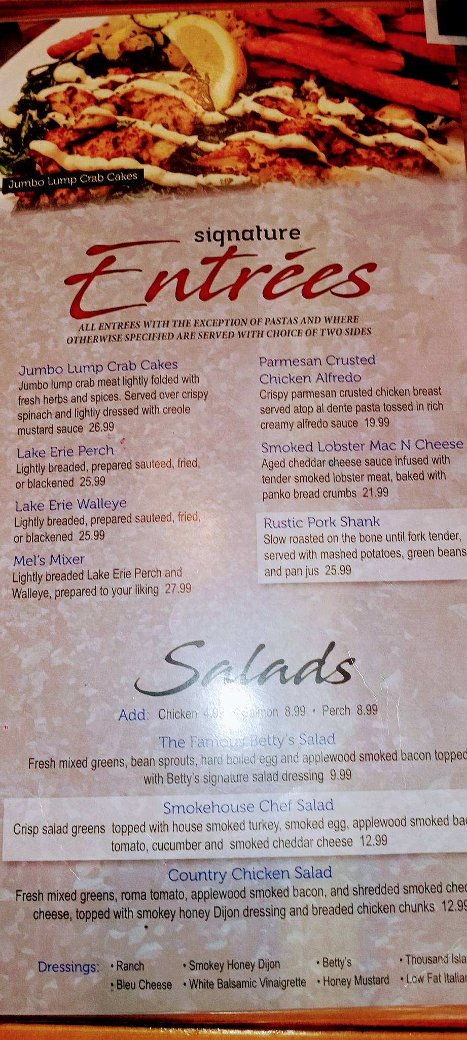 Menu at Crow's Nest restaurant, Lakeside Marblehead
