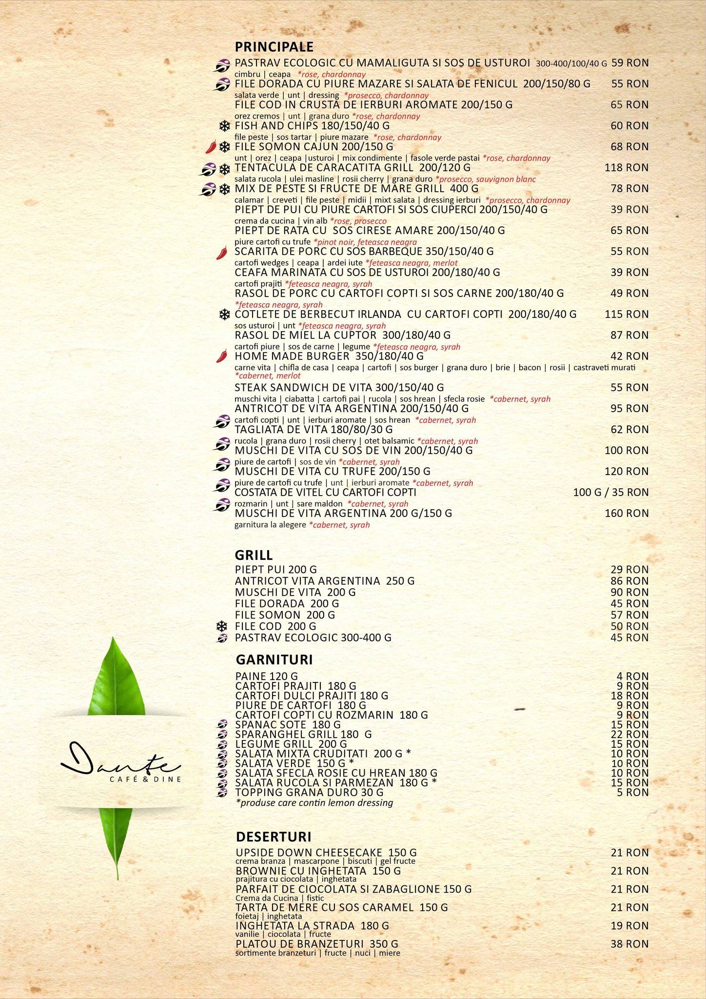 Menu at Dante Café & Dine, Alba Iulia