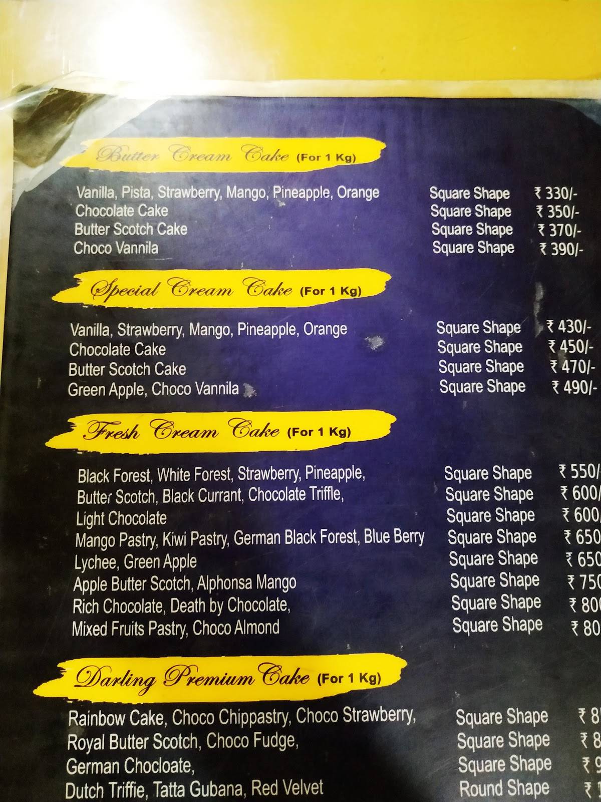 Menu at Darling Bakery, Kanchipuram, S.N Oodai Street
