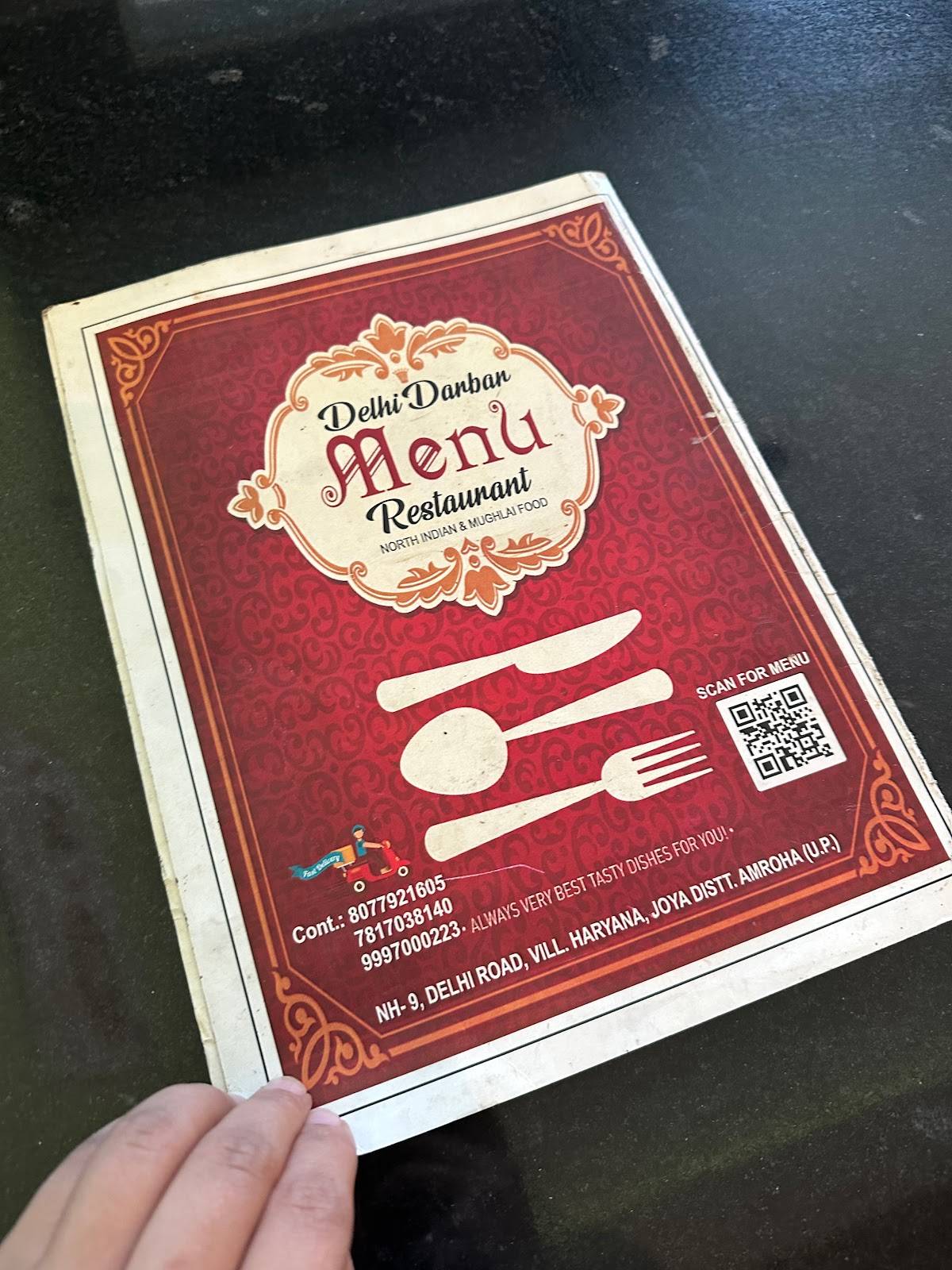 Menu at Delhi Darbar Restaurant, India, NH9
