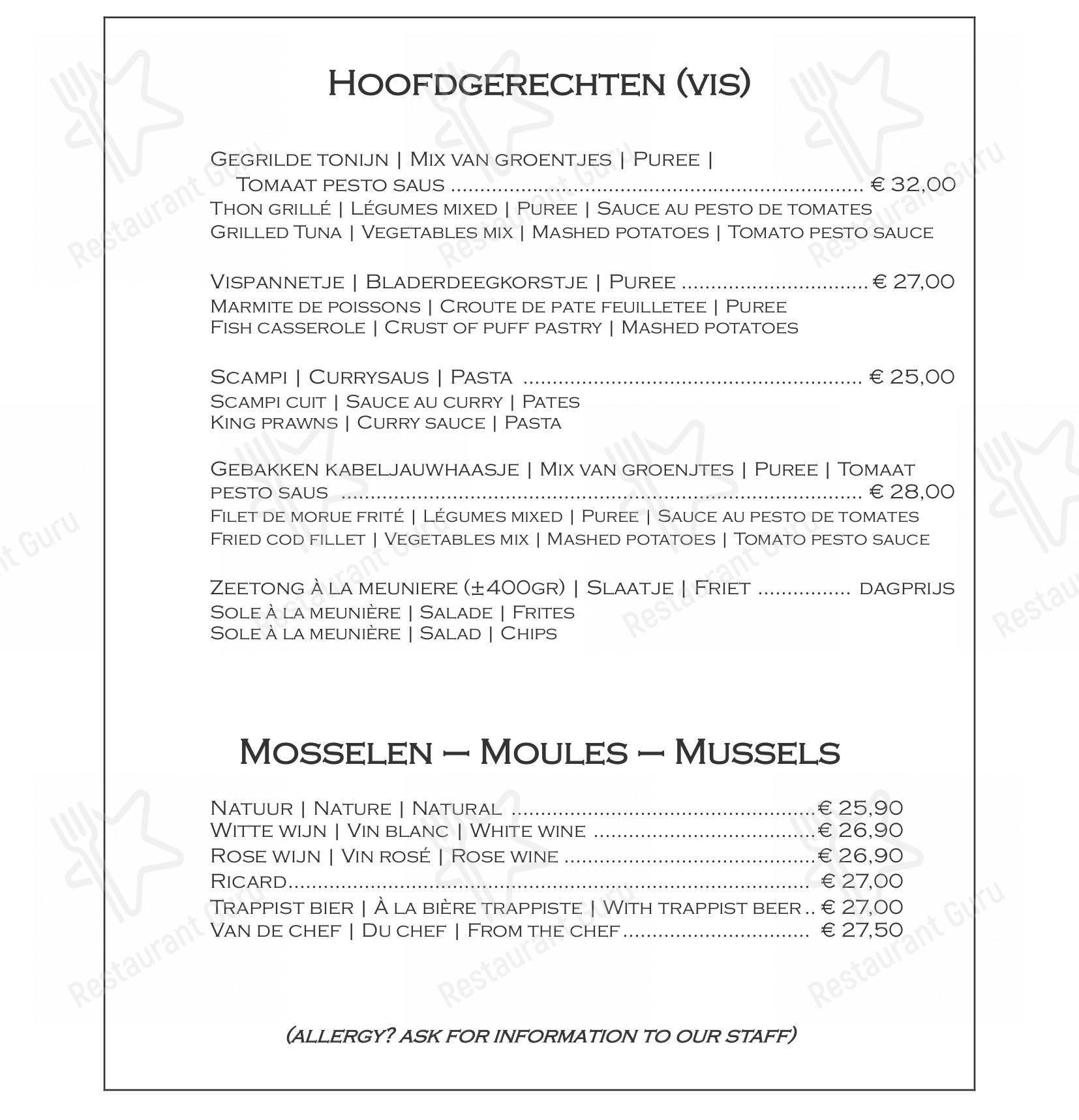 Menu at Den anker, Ypres
