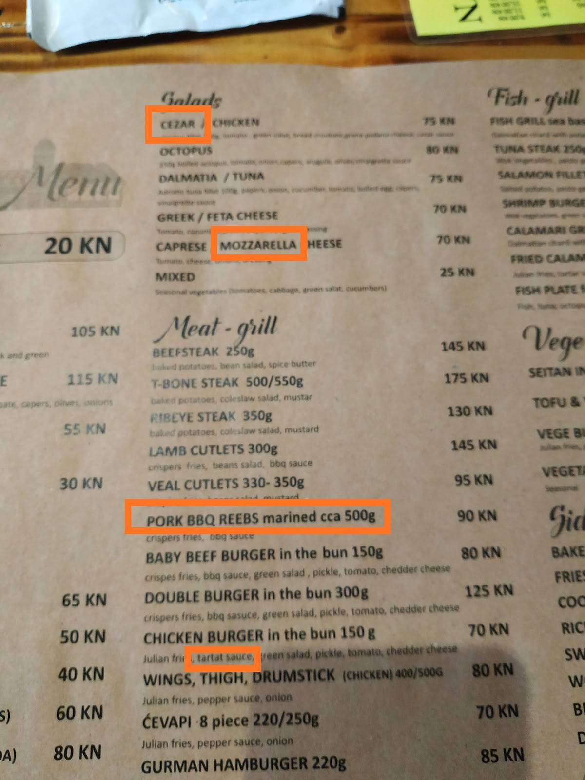 Menu at Downtown Grill Split steak & seafood restaurant, Split