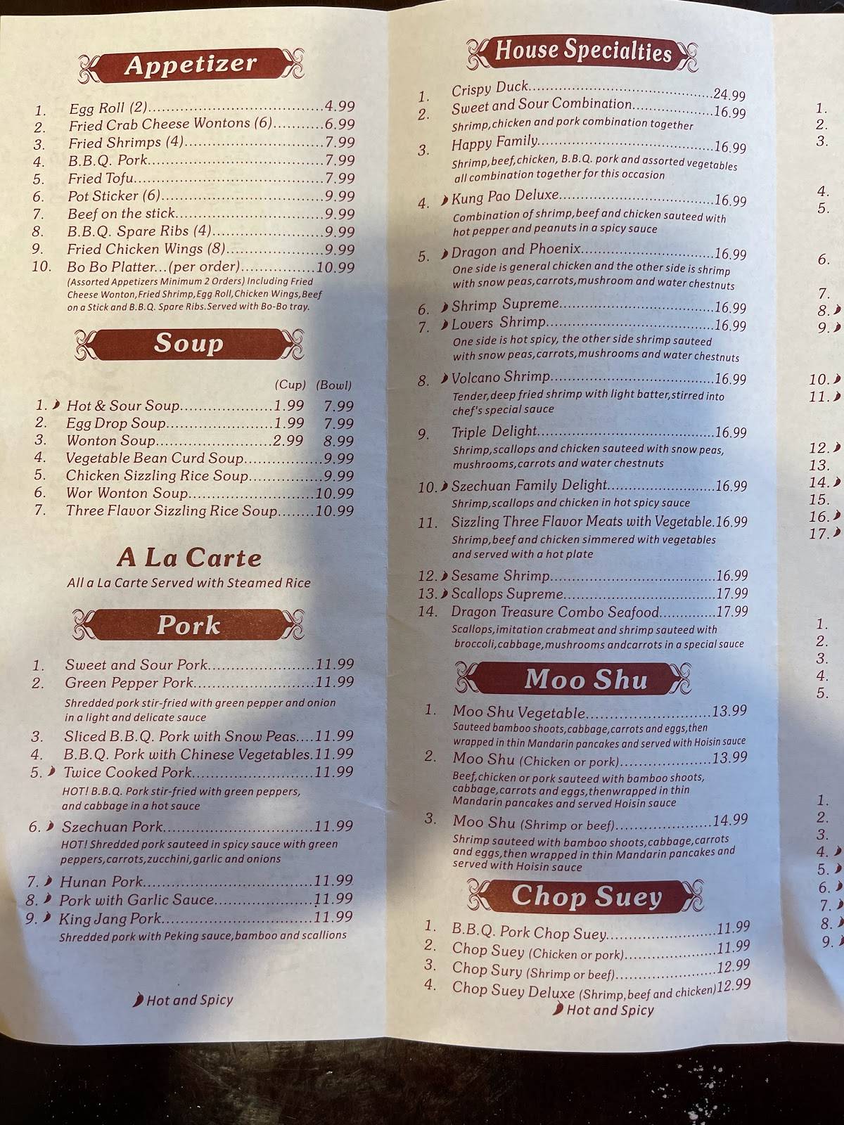 Menu at Dragon Treasure Orchard Mesa restaurant, Grand Junction, US-50