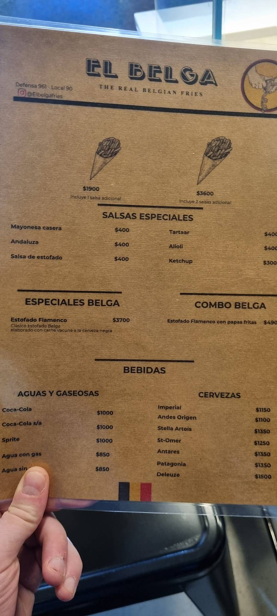Menu at El Belga ‘The real Belgian fries’ restaurant, Buenos Aires