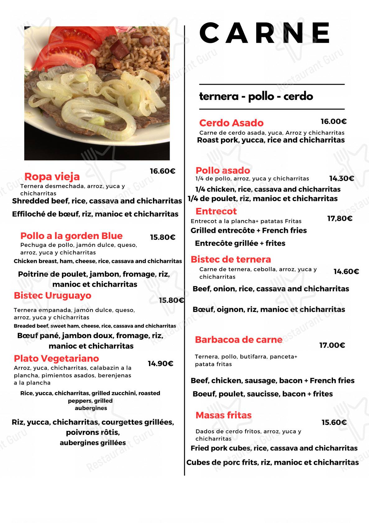 Carta de El Caribe - Restaurante Cubano Blanes, Blanes