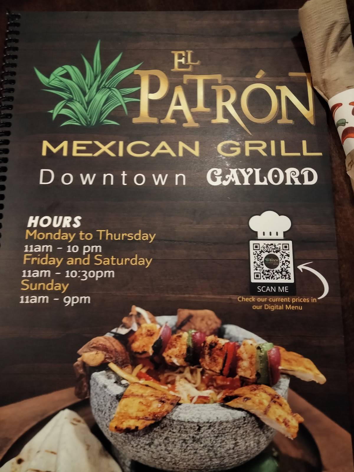 Menu at El Patron Grill restaurant, Gaylord