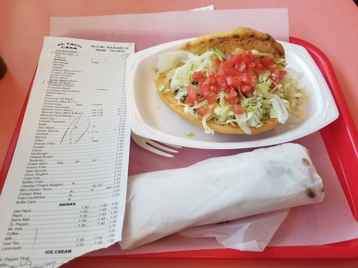 Menu at El Taco Casa restaurant, Burlington, Mt Pleasant St
