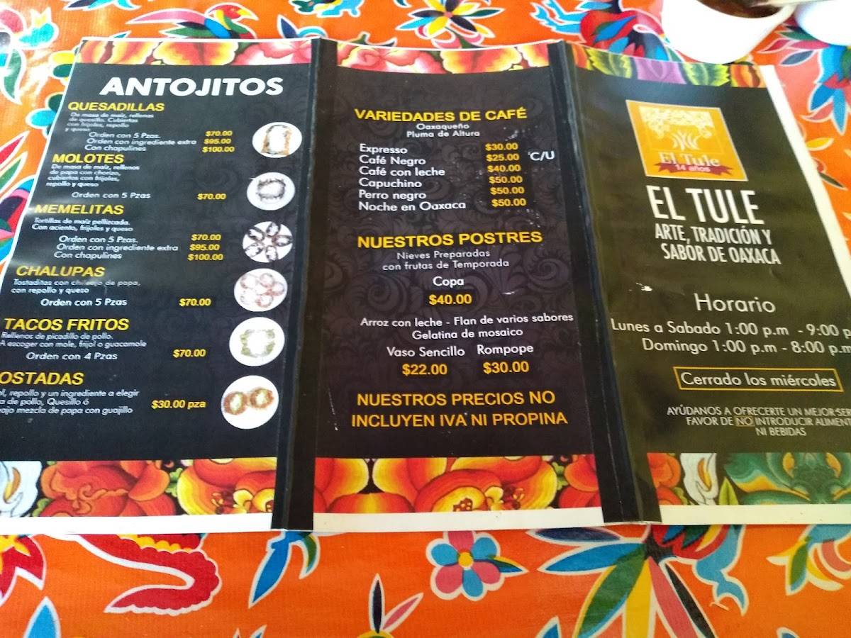 Carta del restaurante El tule, San Nicolás del los Garza