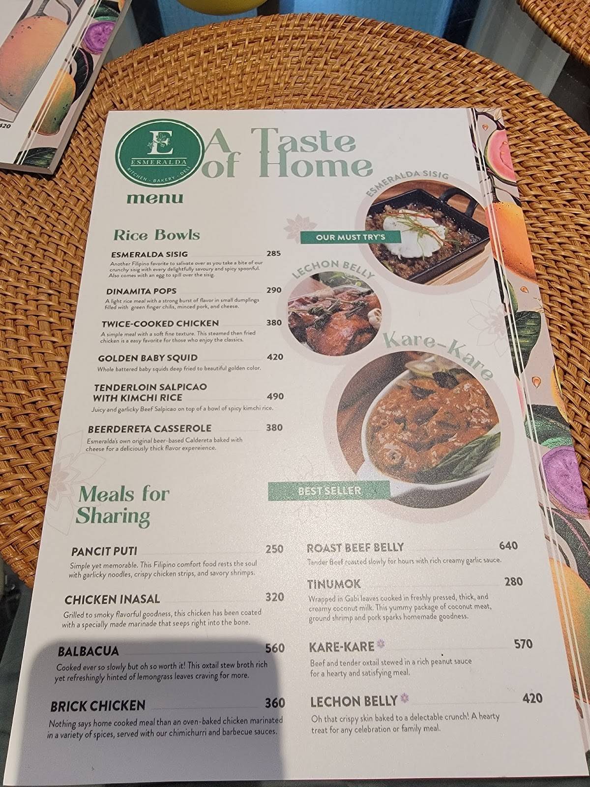 Menu at Esmeralda Kitchen restaurant, Quezon City