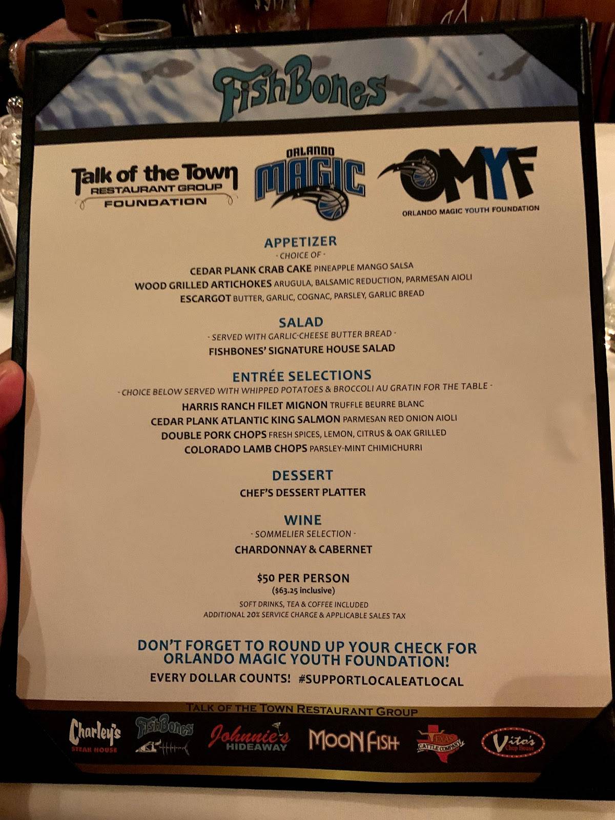 Menu at FishBones restaurant, Lake Mary