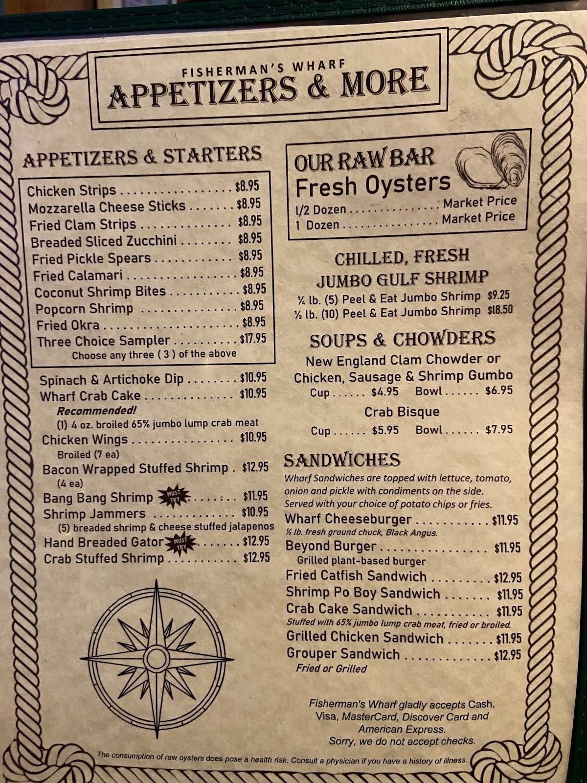 Menu at Fisherman's Wharf Steak & Seafood restaurant, Lake Hamilton