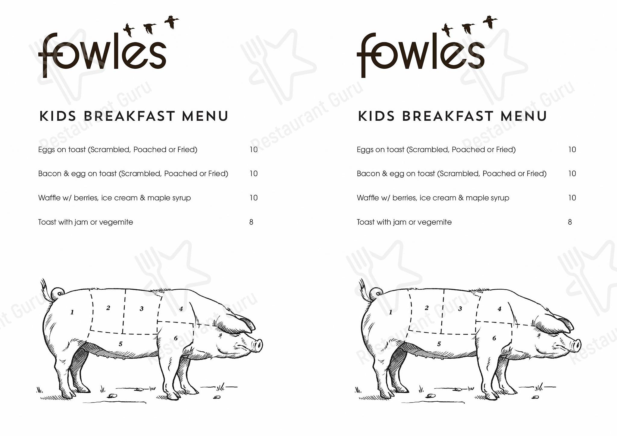 Menu at Fowles Wine cafe, Avenel