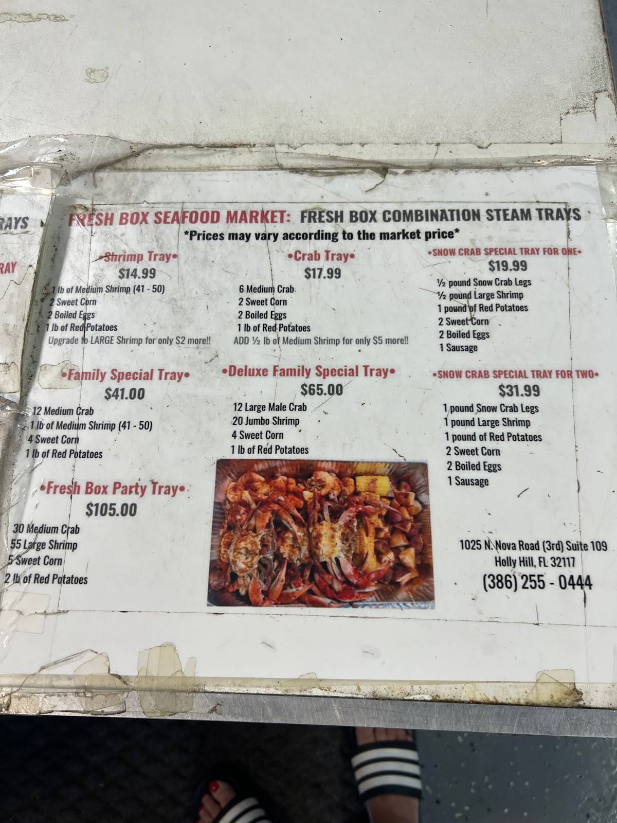 Menu at Fresh Box Seafood restaurant, Daytona Beach