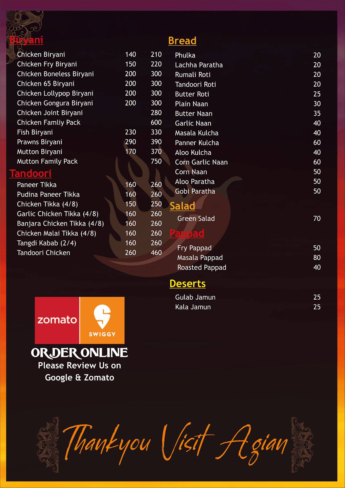 Menu at GRAND SPICE KING, Hyderabad